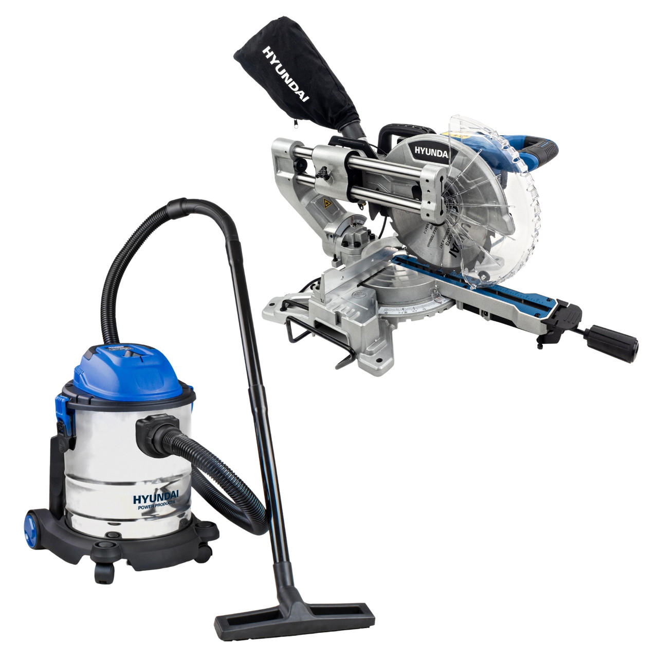 Hyundai 2000W Sliding Mitre Saw 255mm Blade & Vacuum Cleaner 1200W Bun